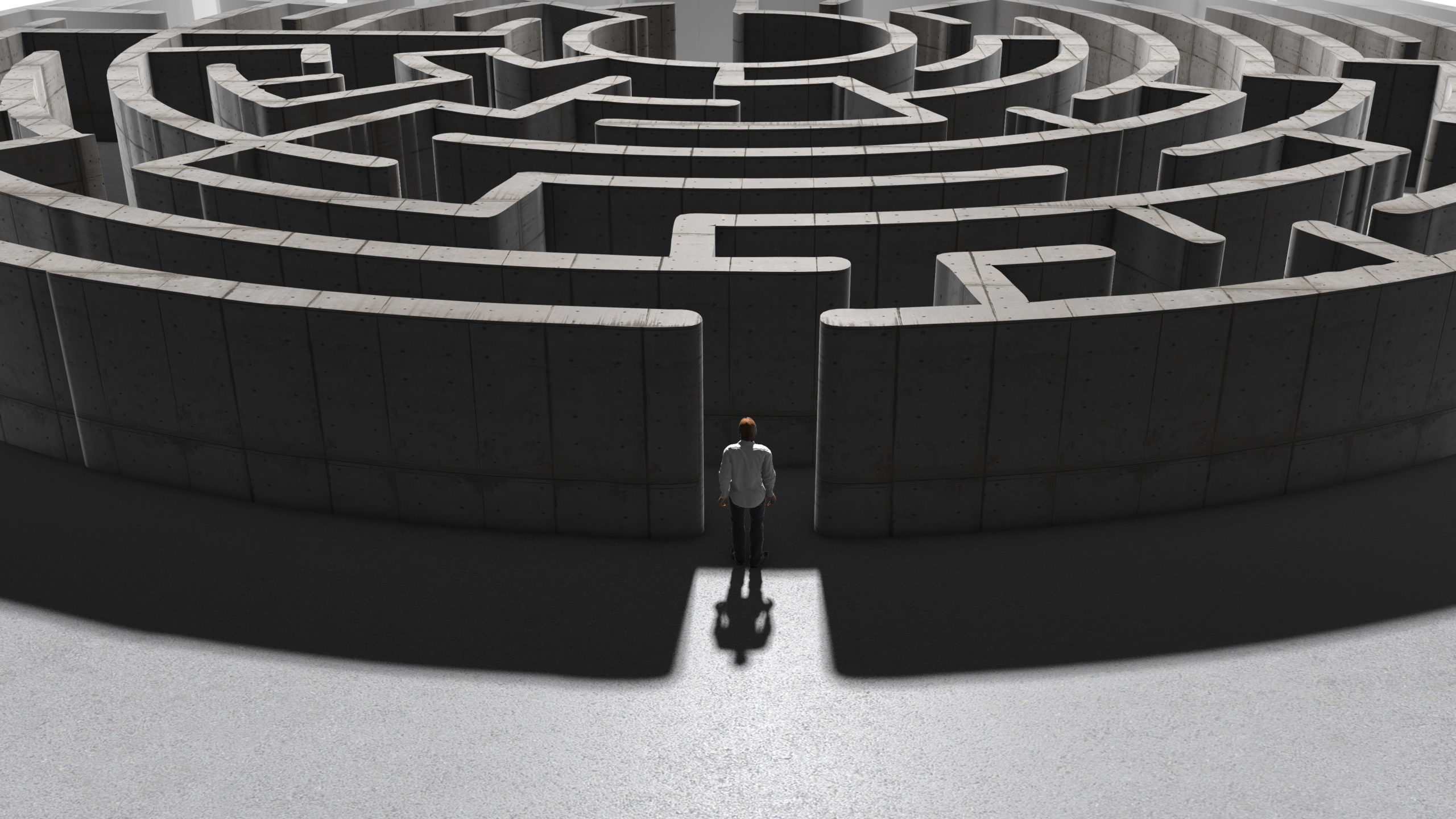 Confused unhappy sad person depression and mental health maze render